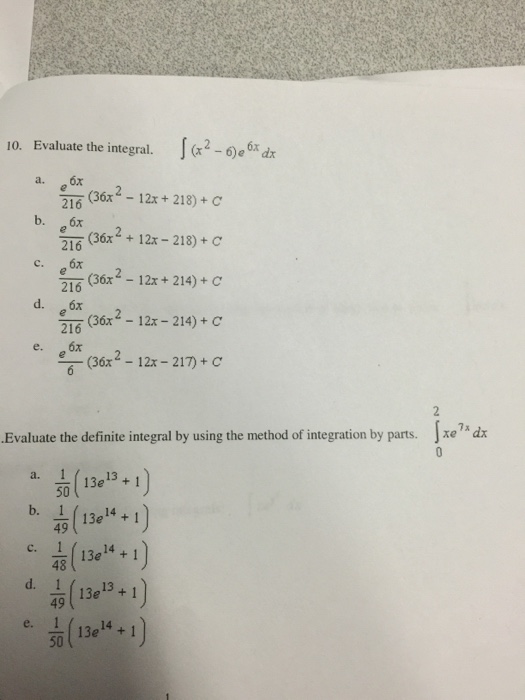 Solved Evaluate the integral. integral (x^2 - 6)e^6x dx | Chegg.com