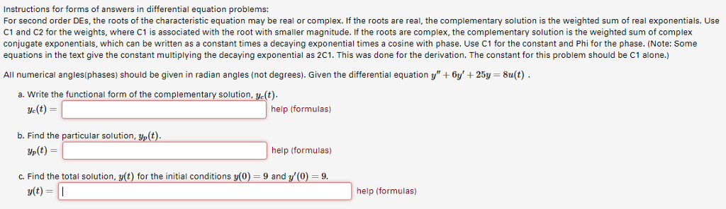 Solved Instructions for forms of answers in differential | Chegg.com