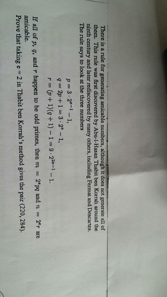 Solved There is a rule for generating amicable numbers, | Chegg.com