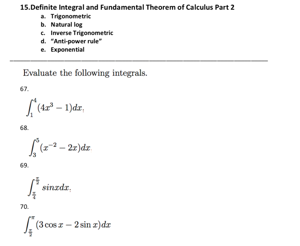 Solved 15.Definite Integral and Fundamental Theorem of | Chegg.com