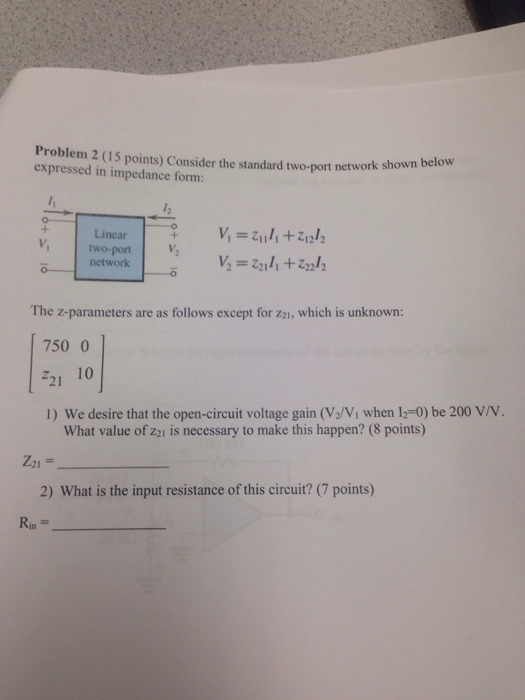 Solved Consider the standard two-port network shown below | Chegg.com