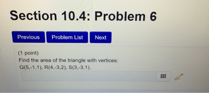 Solved Find the area of the triangle with vertices: | Chegg.com