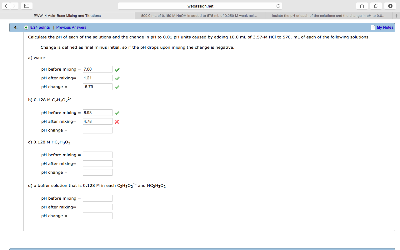 Solved Calculate the pH of each of the solutions and the | Chegg.com
