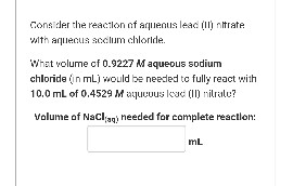 Solved Consider the reaction of aqueous lead (II) nitrate | Chegg.com