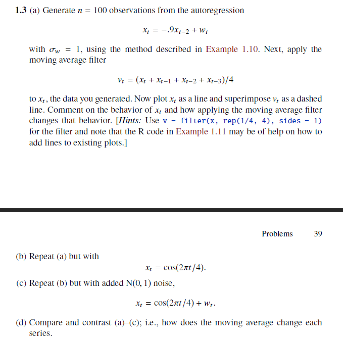 1.3 (a) Generate n 100 observations from the | Chegg.com