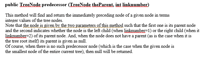 Solved public TreeNode predecessor TreeNode theParent, int | Chegg.com