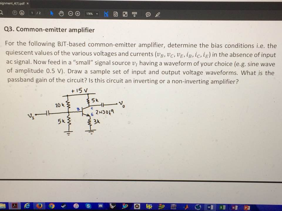 Solved For the following BJT-based common-emitter amplifier, | Chegg.com