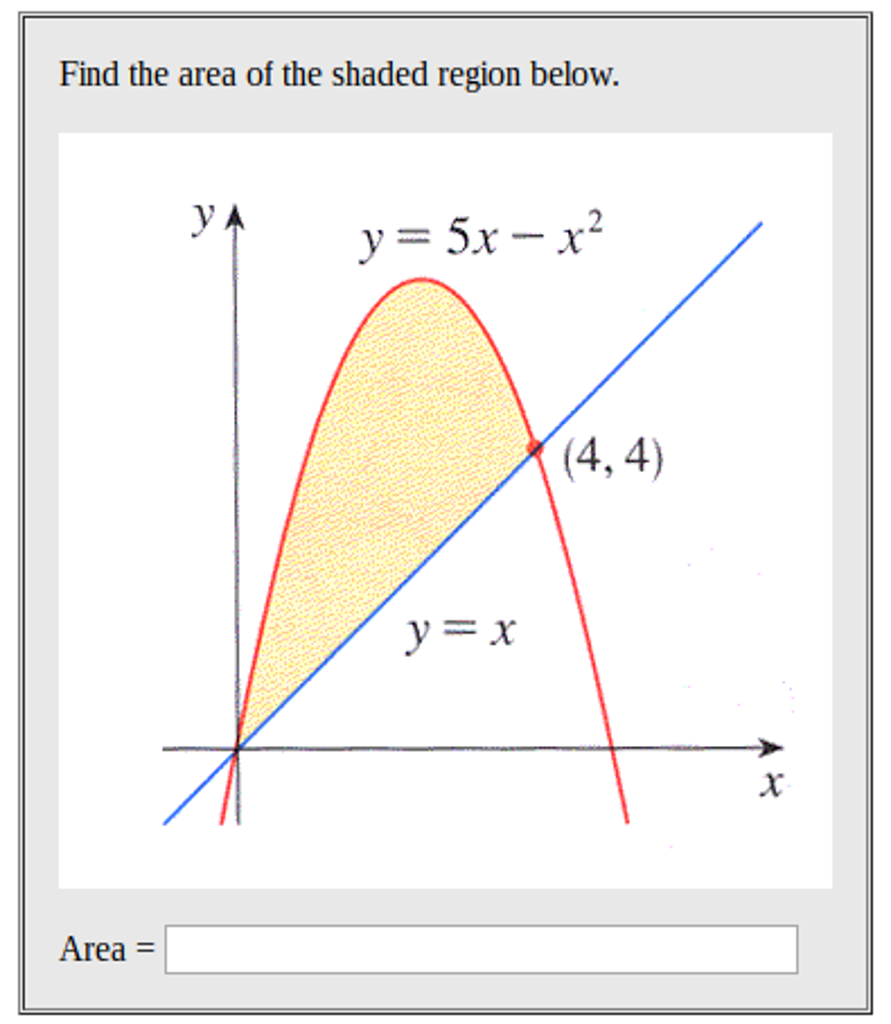Solved Find the area of the shaded region below. Area = | Chegg.com