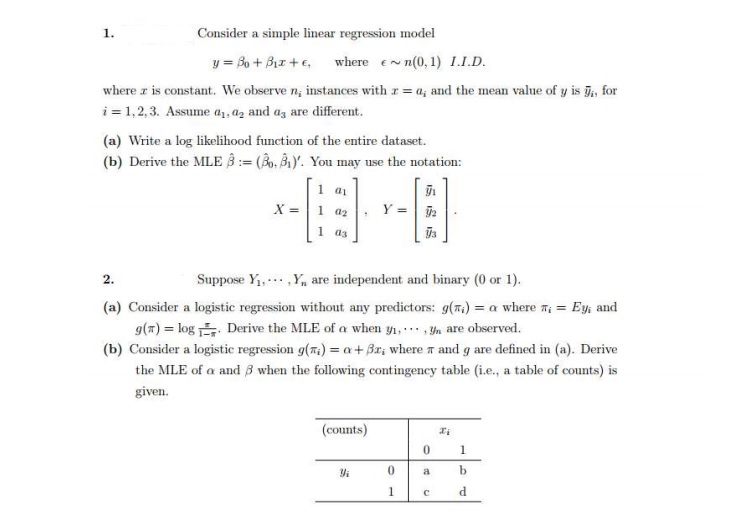 Consider a simple linear regression model y = beta_0 | Chegg.com