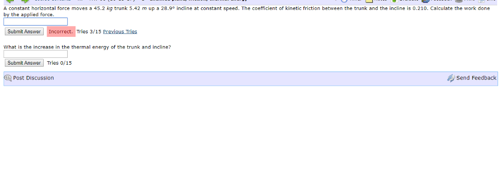 Solved A constant horizontal force moves a 45.2 kg trunk | Chegg.com