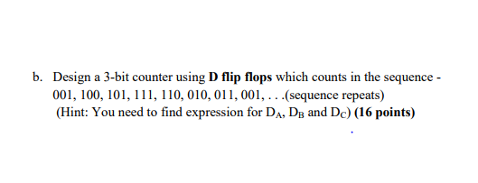 Solved Design a 3-bit counter using D flip flops which | Chegg.com