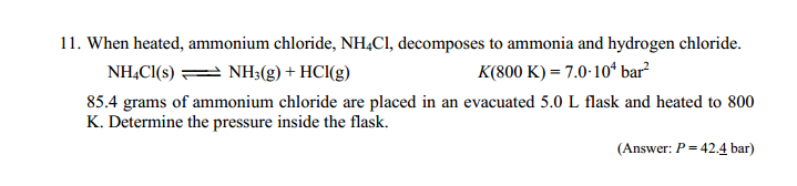 Solved When heated, ammonium chloride, NH_4Cl, decomposes to | Chegg.com