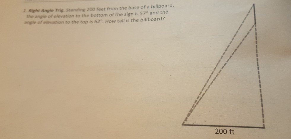 Solved 1 Right Angle Trig. Standing 200 feet from the base | Chegg.com