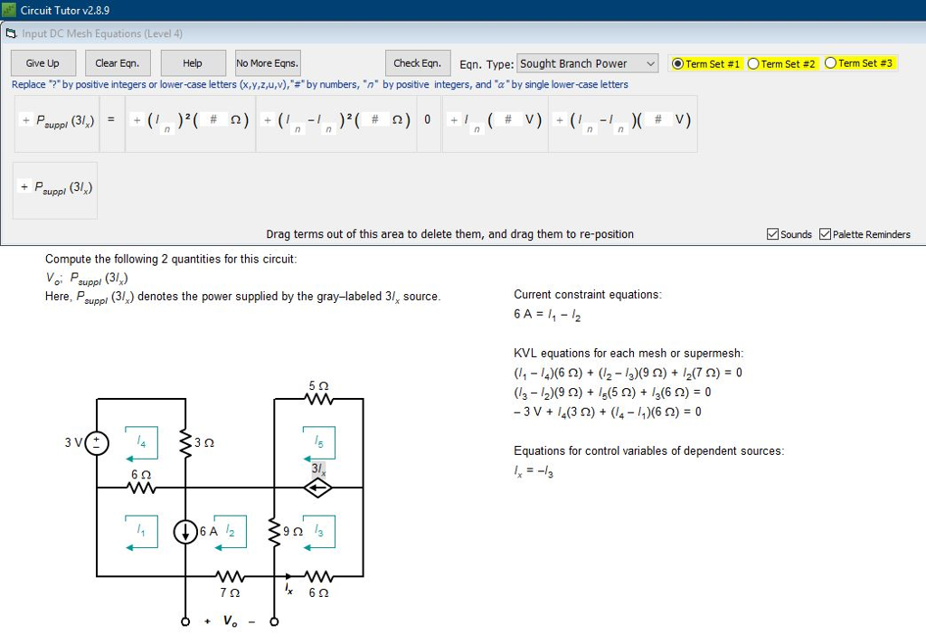 Solved Circuit Tutor v2.8.9 Input DC Mesh Equations (Level | Chegg.com
