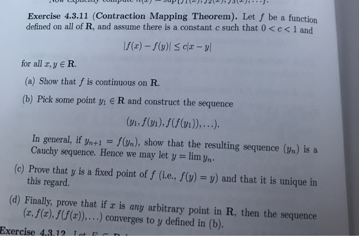 Solved Exercise 4.3.11 (Contraction Mapping Theorem Let f be | Chegg.com