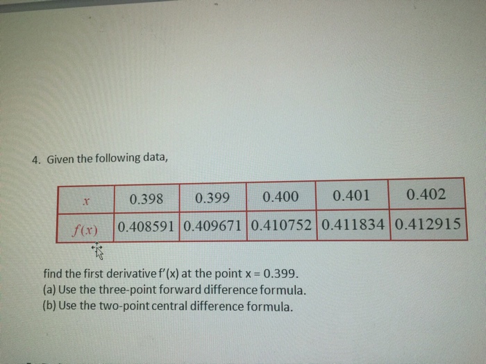 Solved 4. Given the following data, find the first | Chegg.com