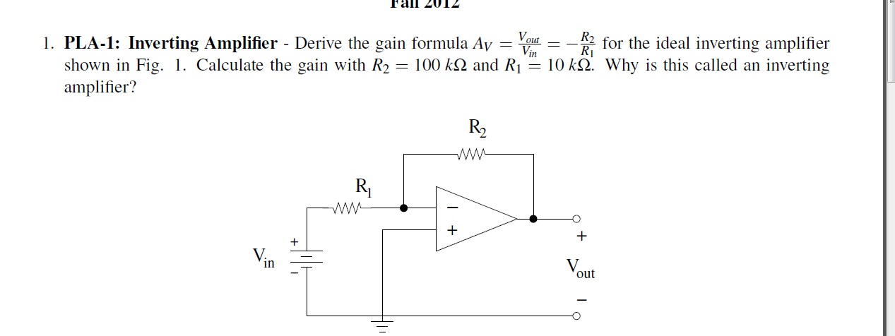 Solved PLA-1: Inverting Amplifier - Derive the gain formula | Chegg.com