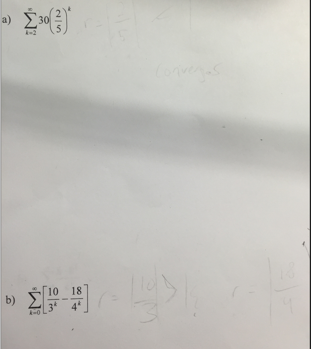 Solved summation k = 2 infinity 30 (2/5)^k summation k = 2 | Chegg.com