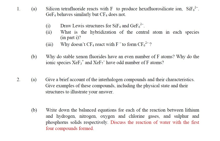 Silicon tetrafluoride reacts with F to produce | Chegg.com