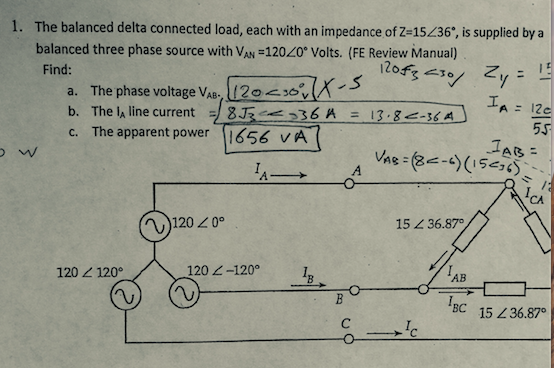 Solved 1. The balanced delta connected load, each with an | Chegg.com
