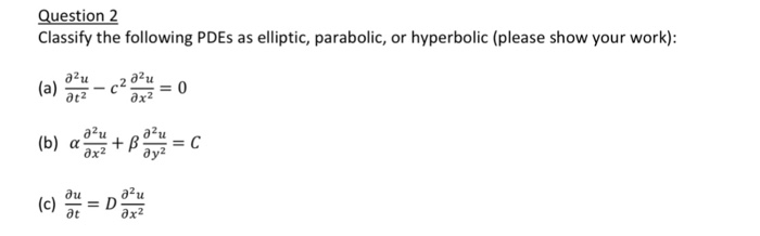 Solved Classify the following PDEs as elliptic, parabolic, | Chegg.com