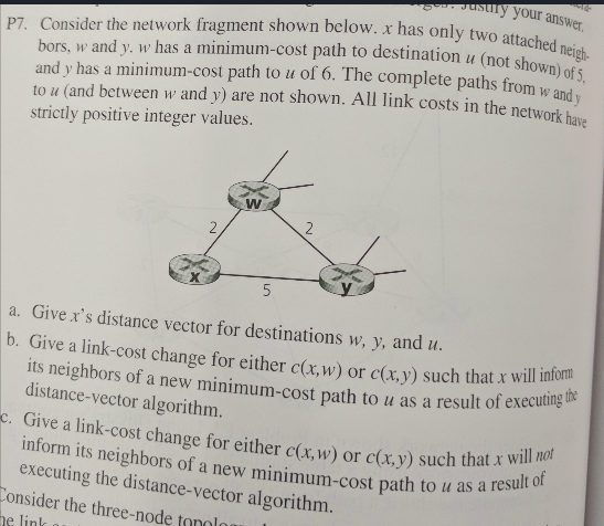 Solved yyour answer. atta P7. Consider the network fragment | Chegg.com