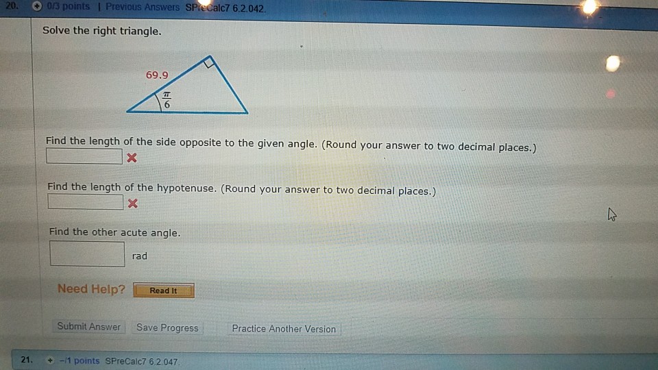 Solved 20. + I Previous Answers SPreCalc7 6.2.042. Solve the | Chegg.com