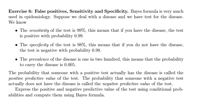 False positives, Sensitivity and Specificity. Bayes | Chegg.com