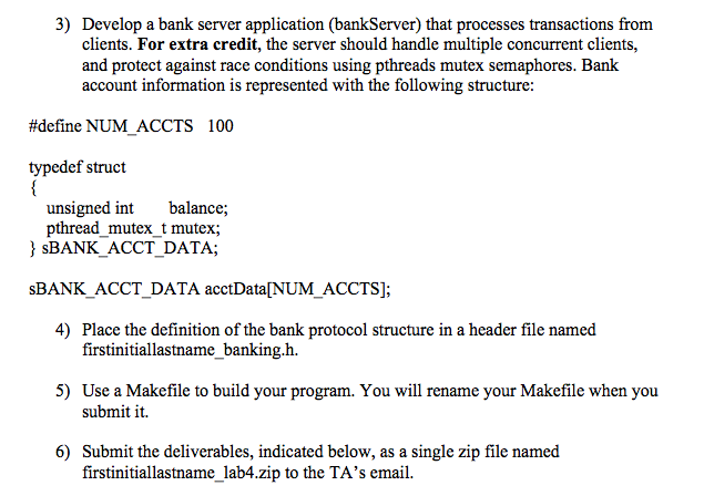 Solved Develop a bank server application (bankServcr) that | Chegg.com