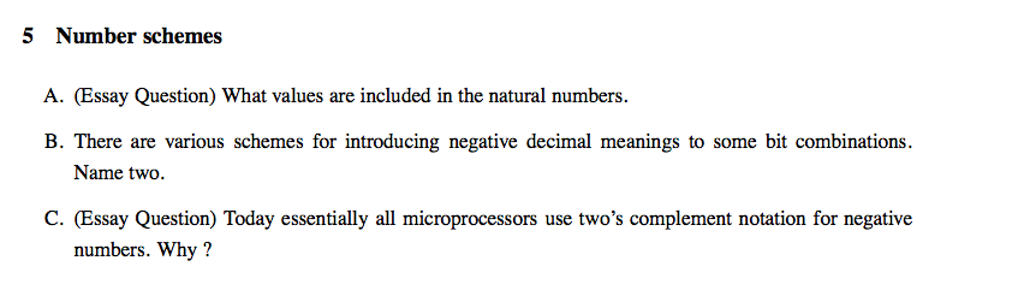 Solved 5 Number schemes A. (Essay Question) What values are | Chegg.com