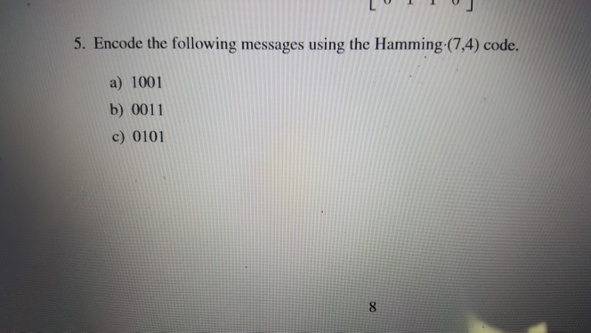 Solved 5. Encode the following messages using the Hamming | Chegg.com Solved 5. Encode the following messages using the Hamming | Chegg.com