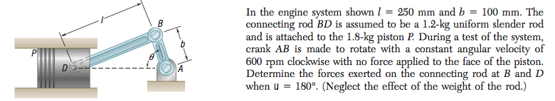 Solved In the engine system shown l = 250 mm and b = 100 mm. | Chegg.com