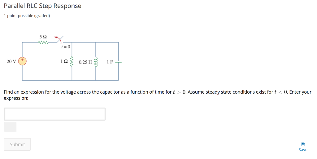 Solved Parallel RLC Step Response 1 point possible (graded) | Chegg.com