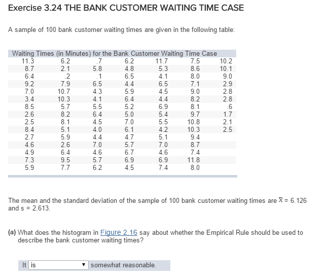 Solved Exercise 3.24 THE BANK CUSTOMER WAITING TIME CASE A | Chegg.com