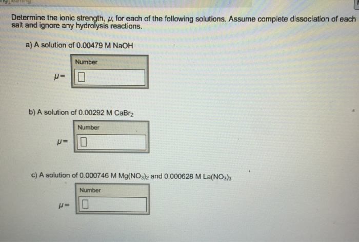 Solved Determine the ionic strength, μ for each of the | Chegg.com