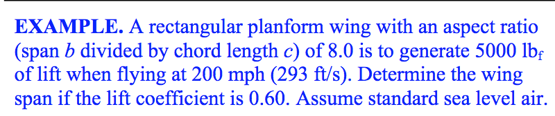 Solved EXAMPLE. A rectangular planform wing with an aspect | Chegg.com