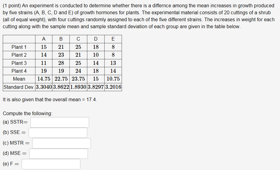 Solved An experiment is conducted to determine whether there | Chegg.com