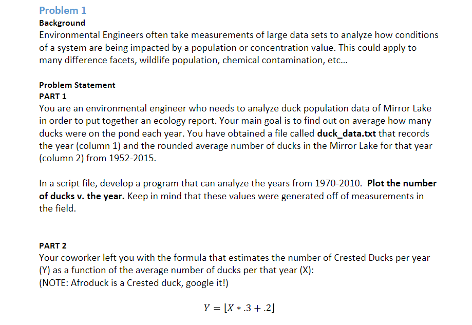 Solved Problem 1 Background Environmental Engineers often | Chegg.com