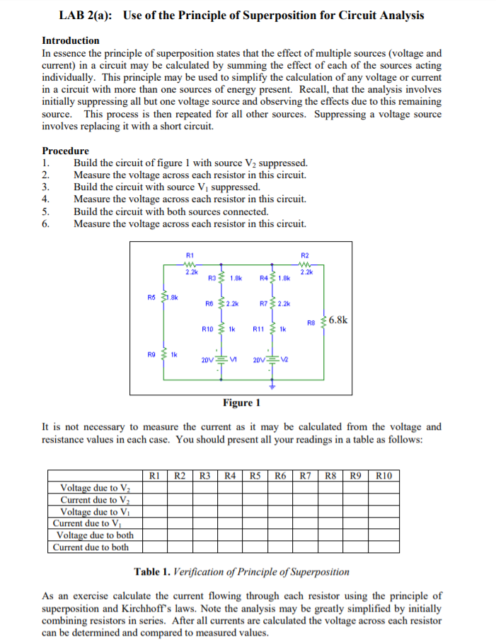Solved LAB 2(a): Use of the Principle of Superposition for | Chegg.com