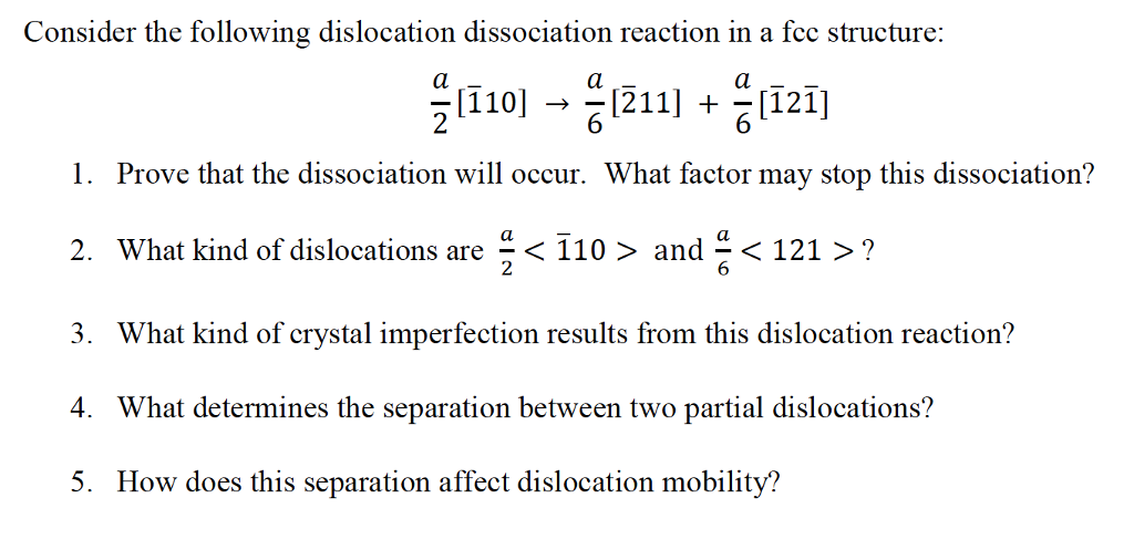Consider the following dislocation dissociation | Chegg.com