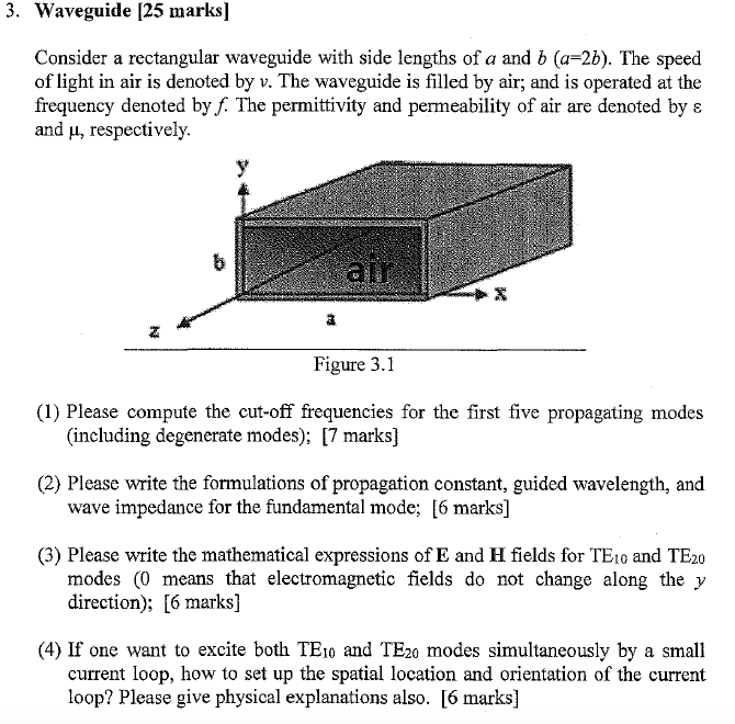 Solved 3. Waveguide 25 marks] Consider a rectangular | Chegg.com
