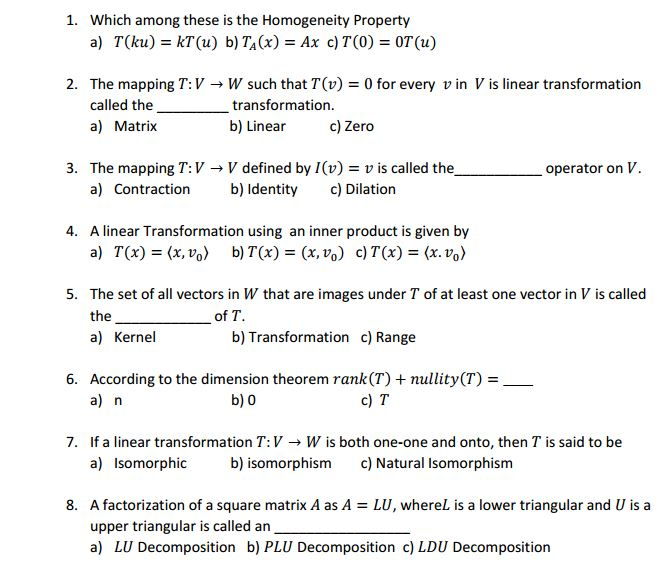 Solved Which among these is the Homogeneity Property The | Chegg.com