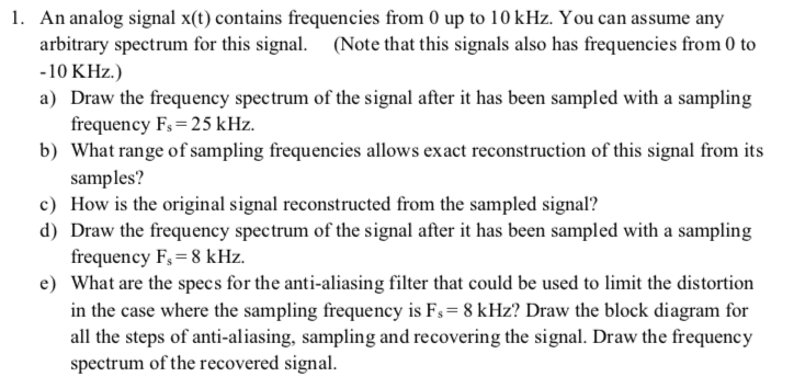 Solved 1. An analog signal x(t) contains frequencies from 0 | Chegg.com