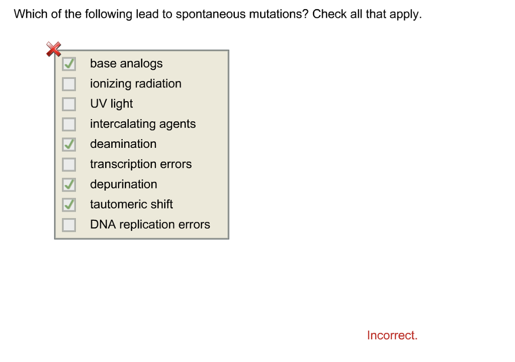 Solved Which of the following lead to spontaneous mutations? | Chegg.com