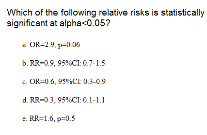 Which of the following relative risks is | Chegg.com