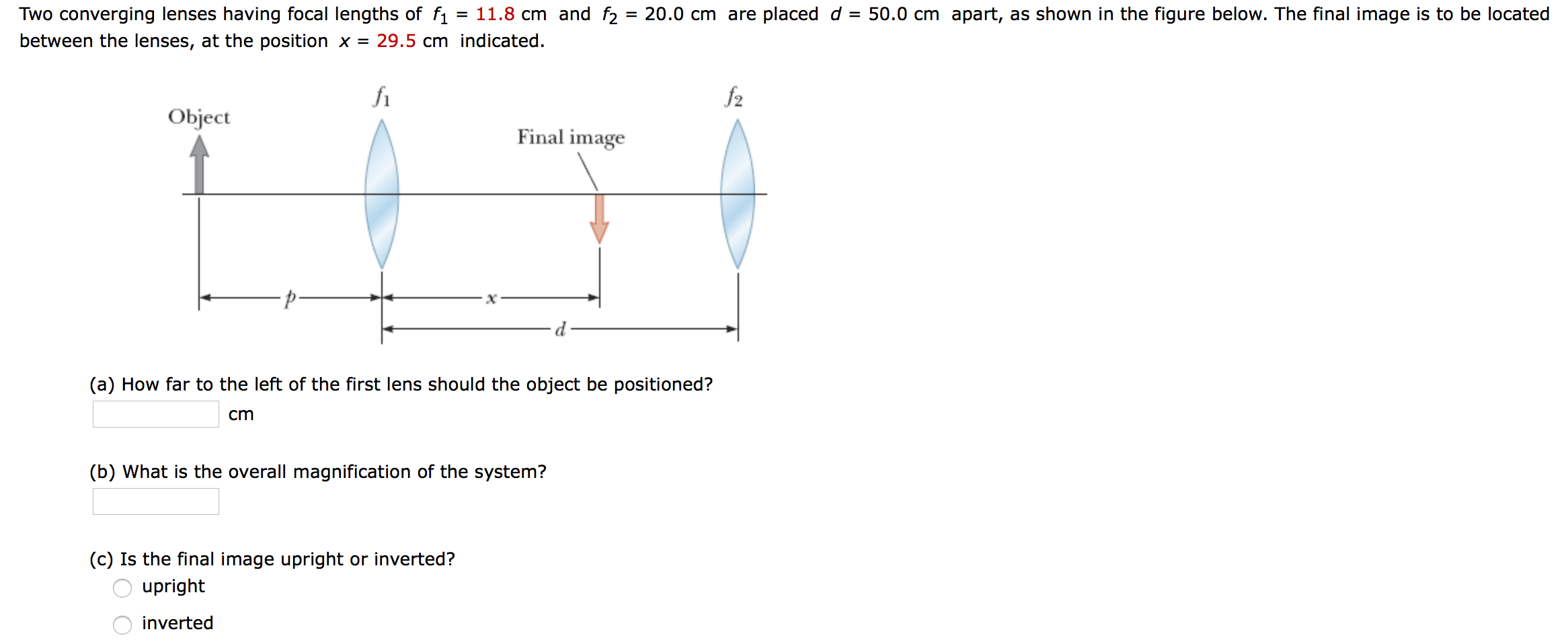 Solved Two converging lenses having focal lengths of = 11.8 | Chegg.com