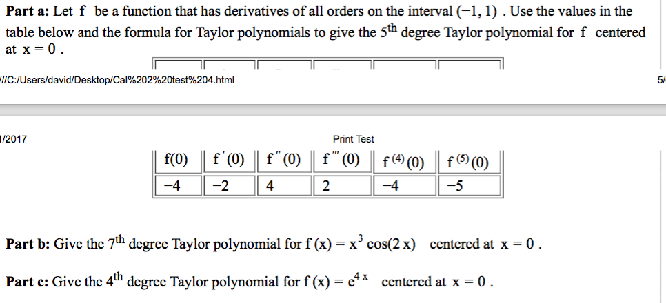 Solved Part a: Let f be a function that has derivatives of | Chegg.com