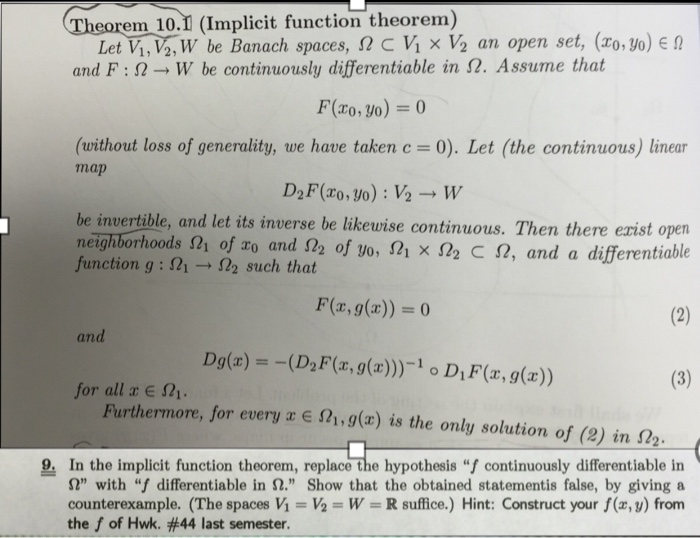 Solved (Implicit function theorem) Let V_1, V_2, W be | Chegg.com