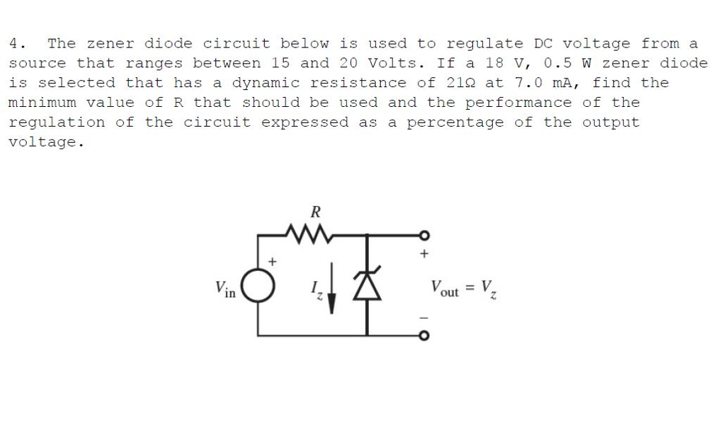 Solved The zener diode circuit below is used to regulate DC | Chegg.com