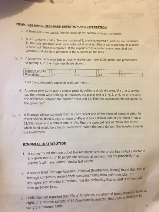 Solved Mean Variance Standard Deviationand Expectation 1 If